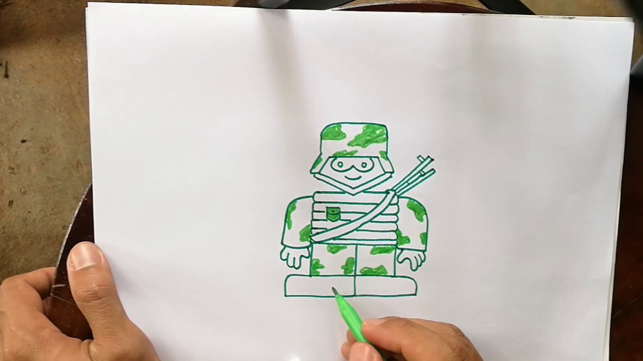 How to draw a cartoon soldier - Color pencil drawing a solider - YouTube