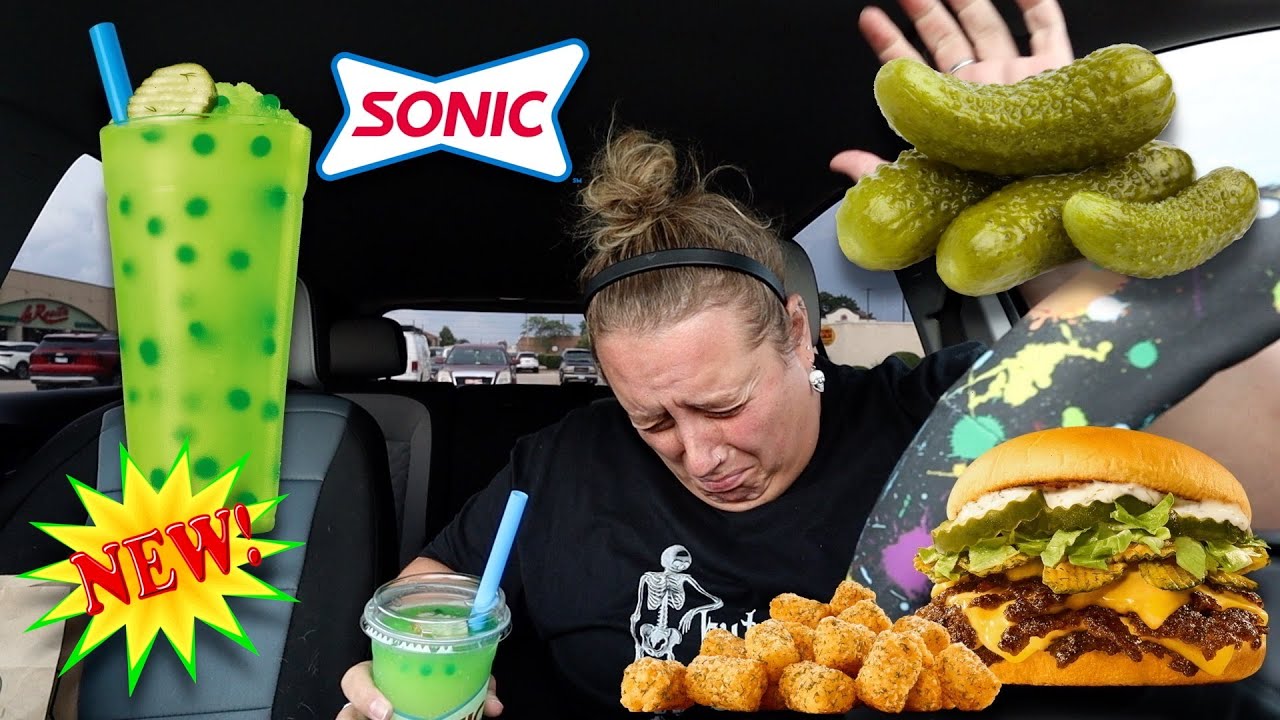 Trying Sonic's New PICKLE Menu Items (Slushie, Burger, Tots) - YouTube