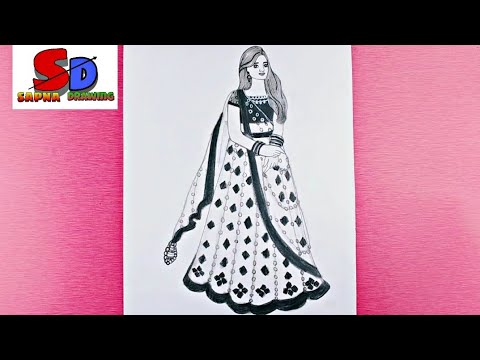 how to draw a traditional girl lahenga dress - drawing | pencil sketch ...