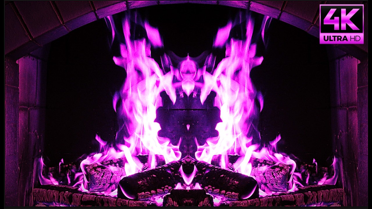Hypnotic Purple Fireplace - 10 Hours Relaxing Fire & Ambience - YouTube