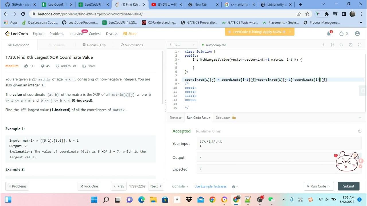 1738 Find Kth Largest Xor Coordinate Value Youtube