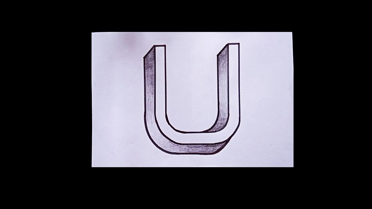 How to draw latter U in 3D | Letter U in 3D | Pencil shaded 3D letter ...