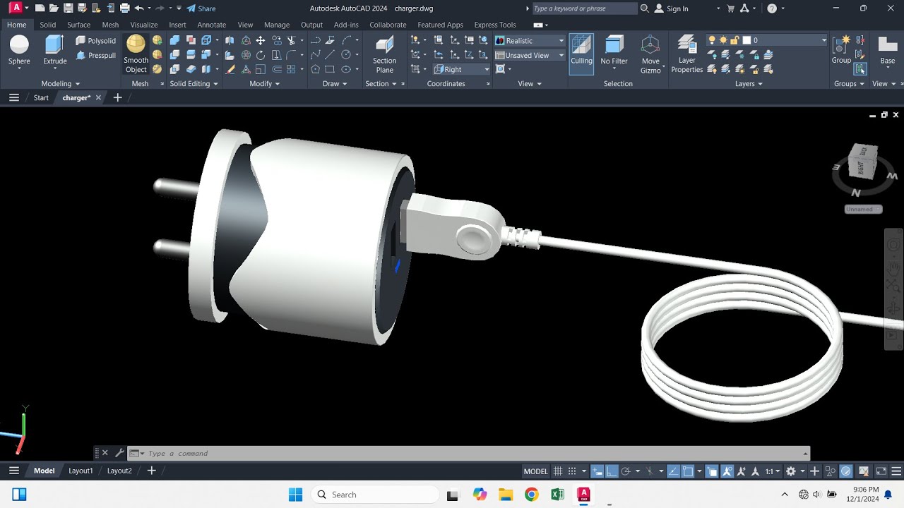 How to Make Charger in AutoCAD 3D Modeling - YouTube