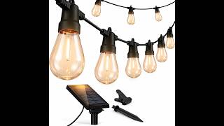 48Ft Solar Powered String Lights Waterproof LED Hanging Edison Bulb Lights with 15 Bulbs