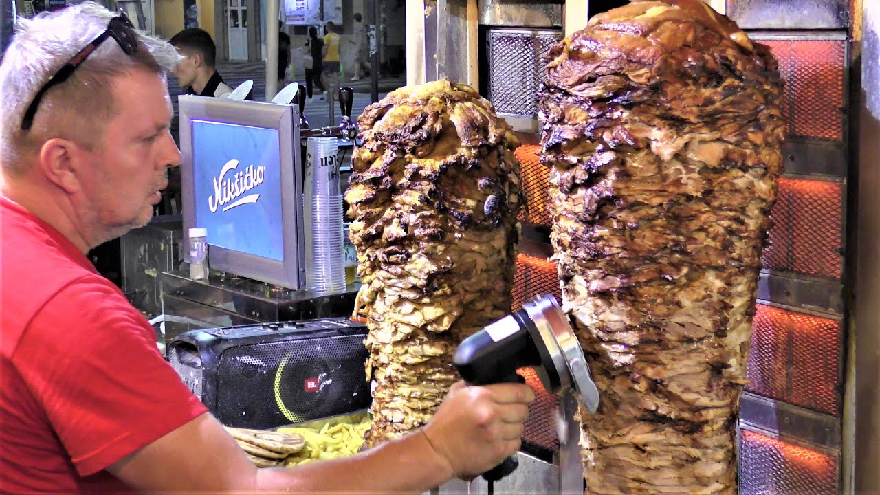 Serbia Street Food. Grilling and Cutting Huge Kebabs. Rostiljijada ...