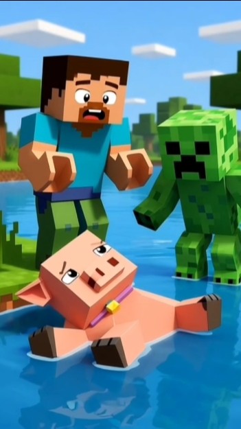Minecraft Pig vs Creeper The Splashy Surprise! 🐷💦💥 #Minecraft # ...