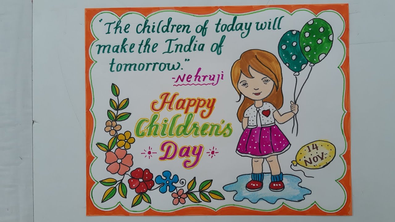 Children's Day Drawing Easy Steps//Children's Day Poster Drawing //How ...
