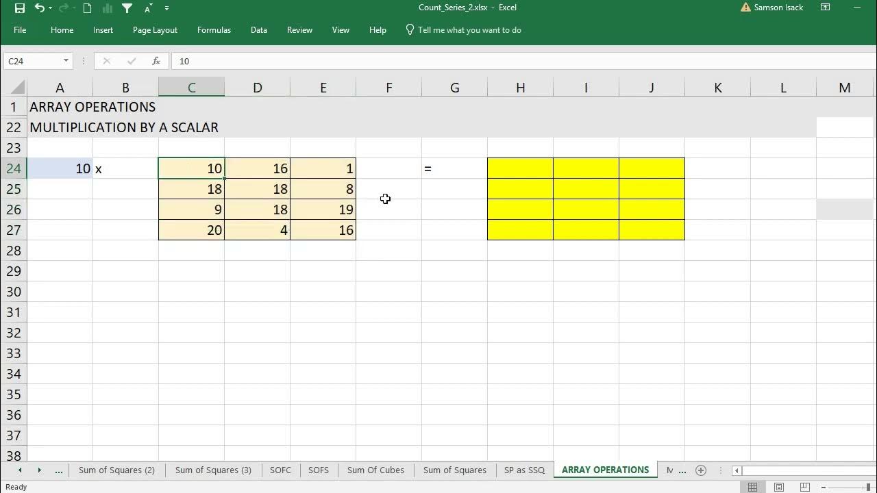 EXCEL: How to perform Scalar Multiplication Operation on Arrays in excel - YouTube