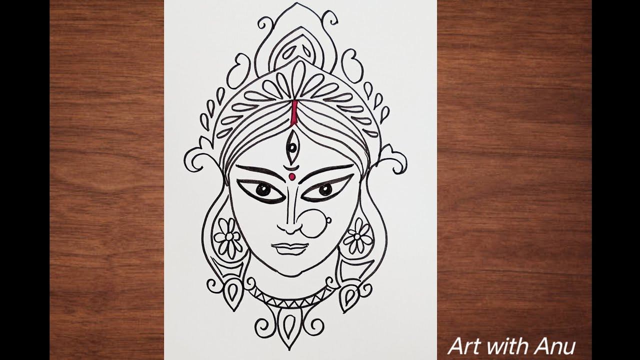 How to draw durga maa face // durga maa face drawing// easy durga maa ...