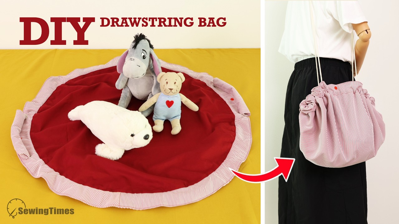DIY Circle Drawstring Bag | From Floor Mat to Shoulder Sling Organizer ...