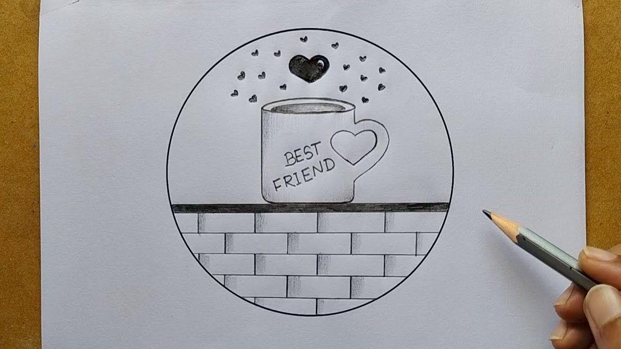 Friendship drawing easy| Best friend in Cup drawing| Pencil drawing ...