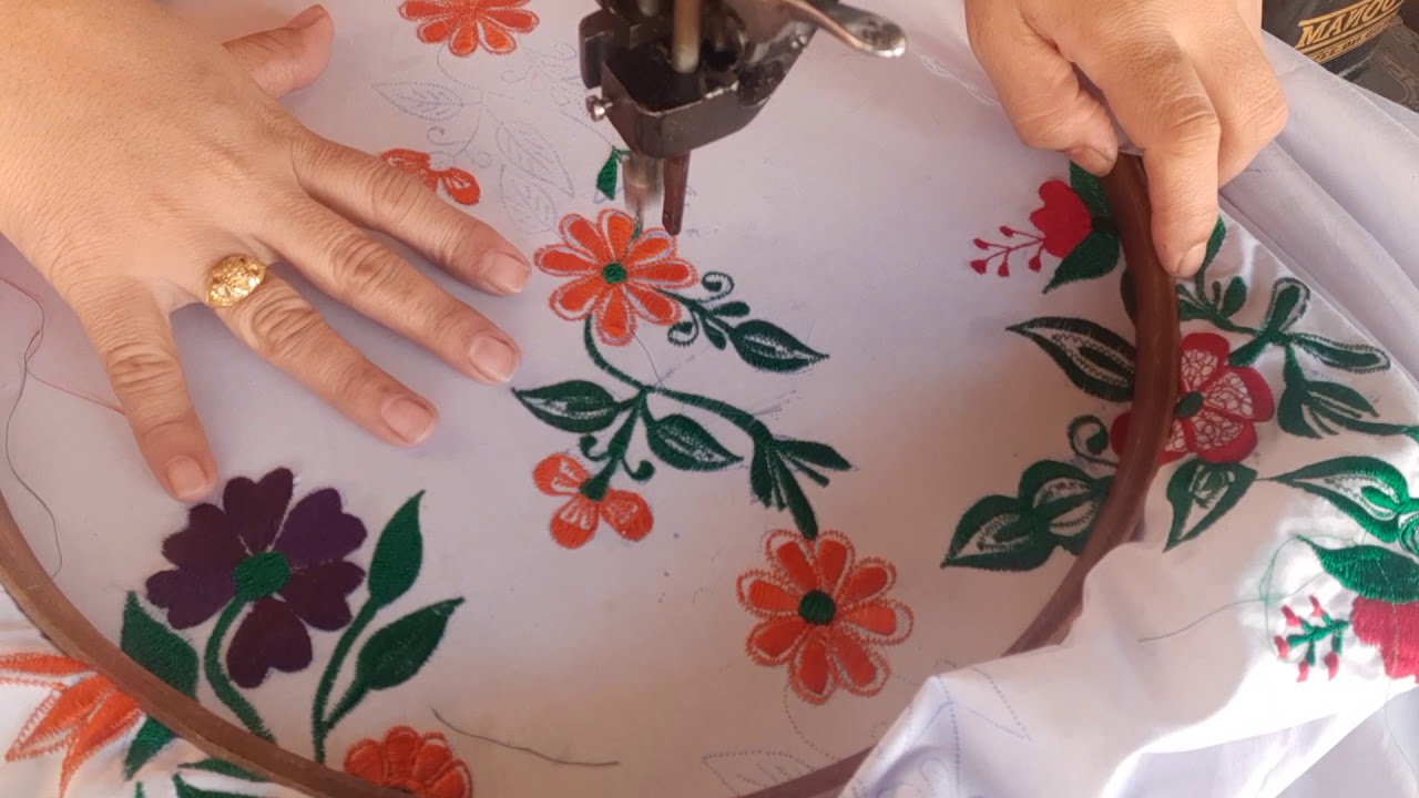 Orange and green bail embroidery/ Machine embroidery - YouTube