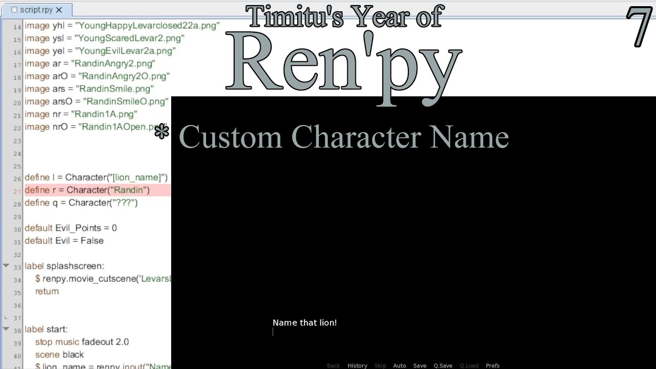 Year of Ren'py - Part 7 - Custom Character Name - YouTube