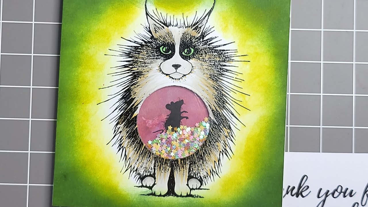 Lavinia stamps Noof..the cat got the mouse. shaker card. #13 - YouTube