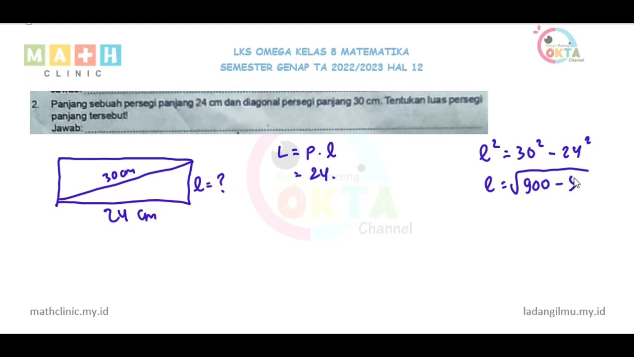Diketahui panjang sebuah persegi panjang 24 cm dan diagonal persegi ...