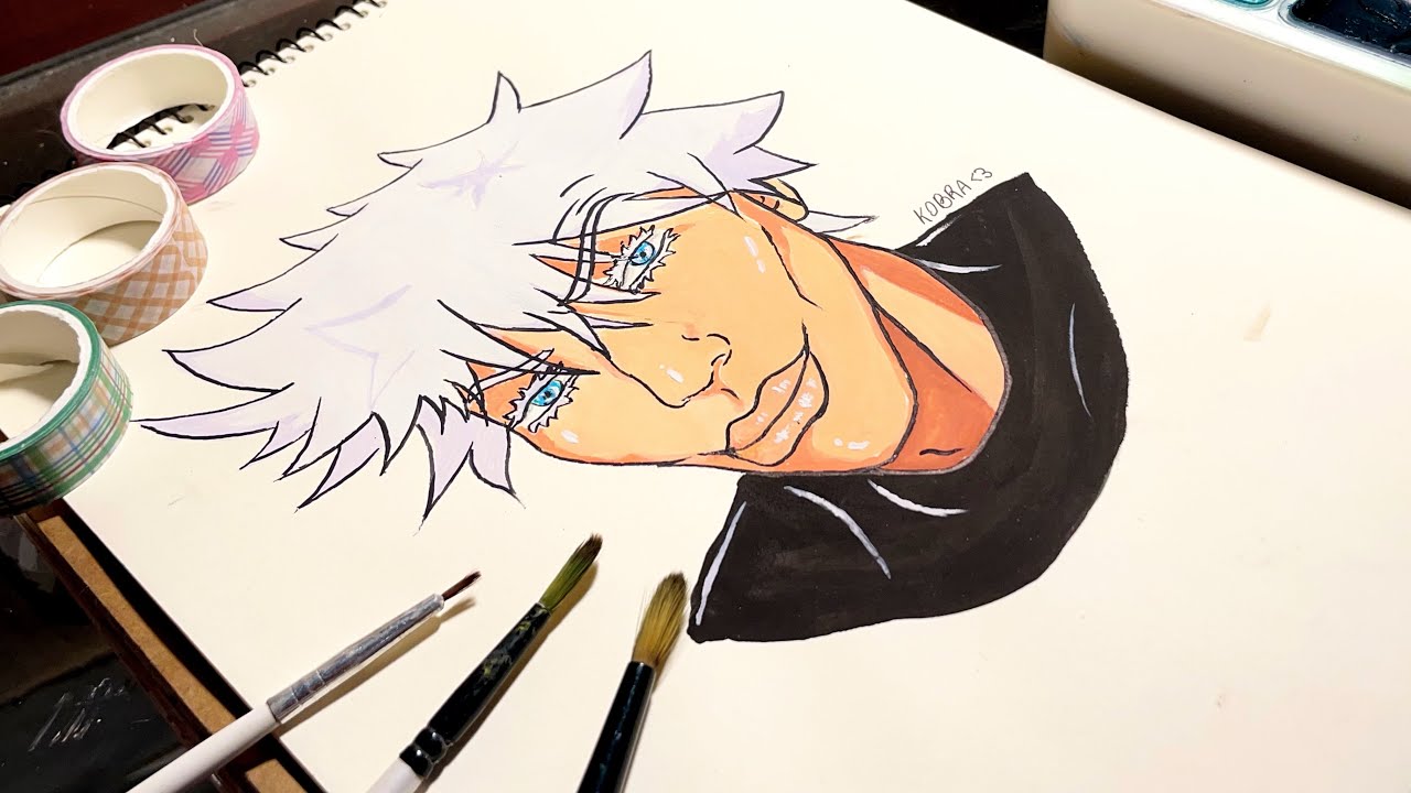 👀HOW to DRAW GOJO SATURO Mewing 🦋 || Jujutsu Kaisen Jelly Gouache ...