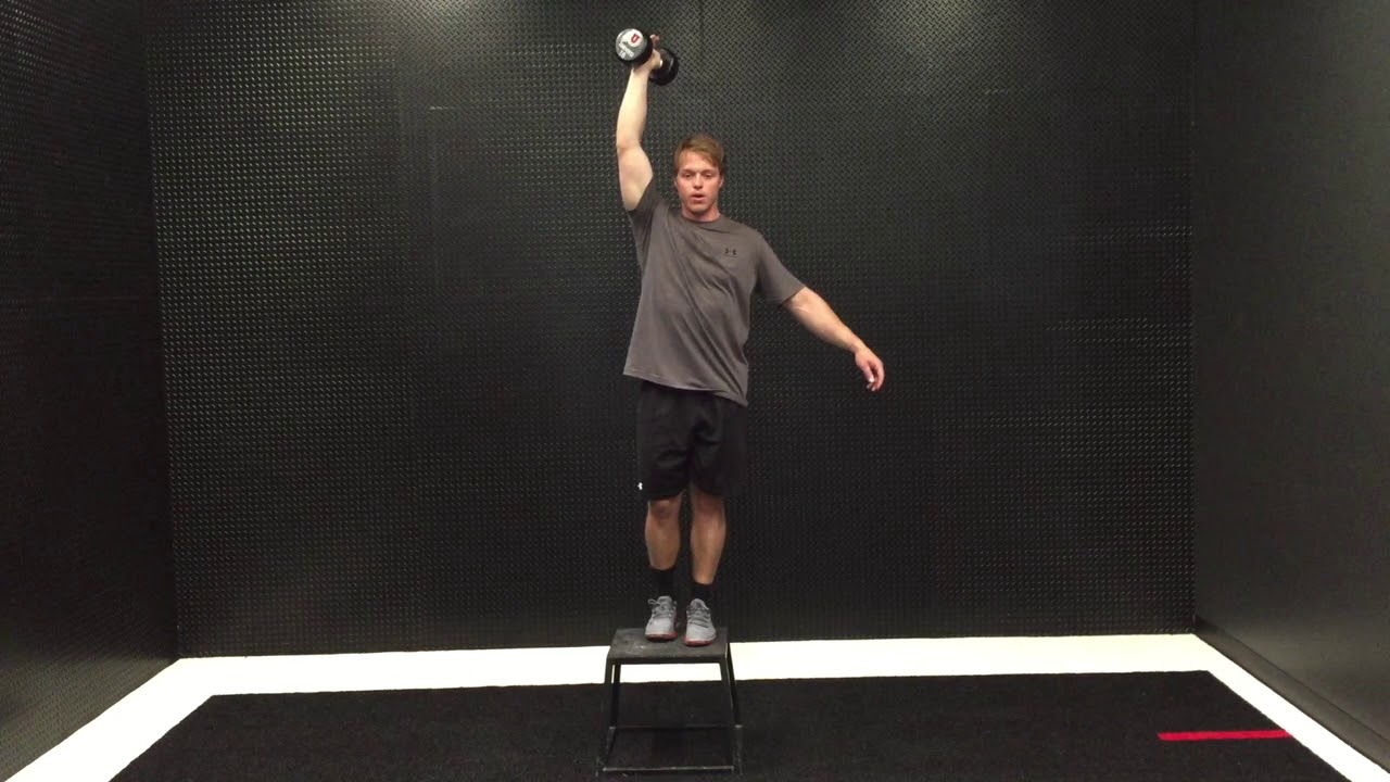 Dumbbell Single-Arm Contralateral Overhead Step-Down - YouTube