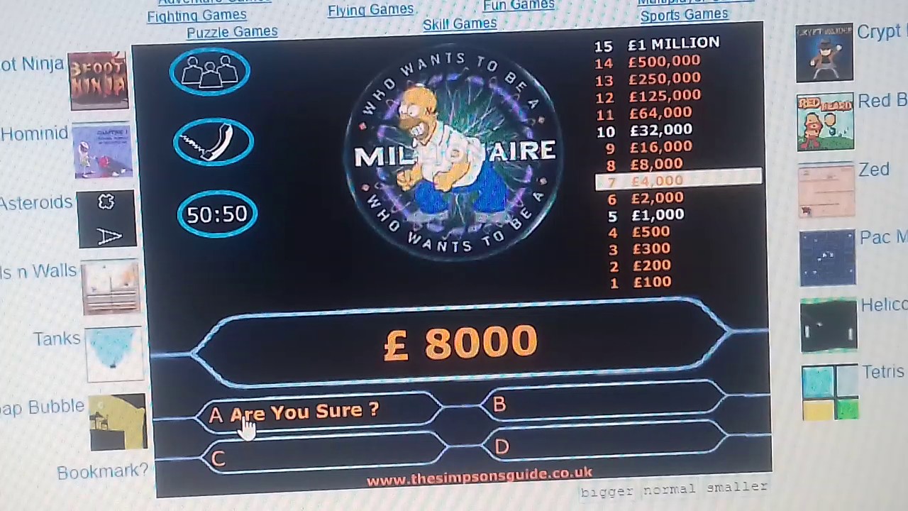 Simpsons Millionaire Game #1 - YouTube
