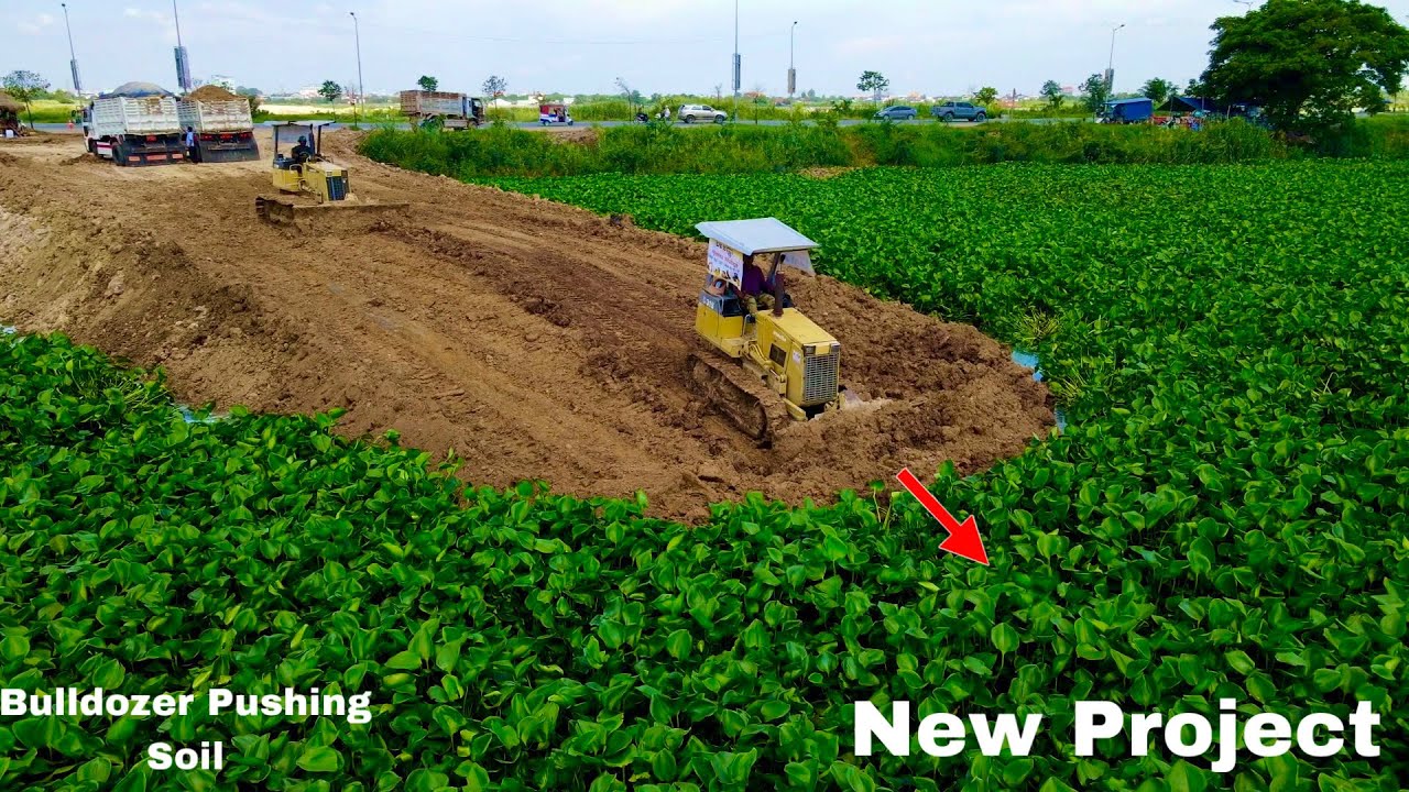New Project !! Dozer Komat'su D31P Fill The Soil Into Water To Create A10MX100M Square Road ...