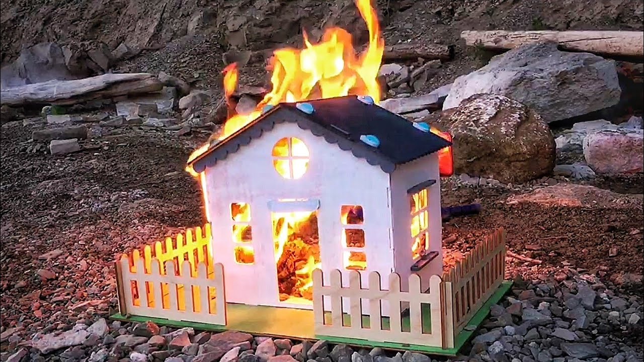 Small dollhouse burning down! (Part 2) - YouTube