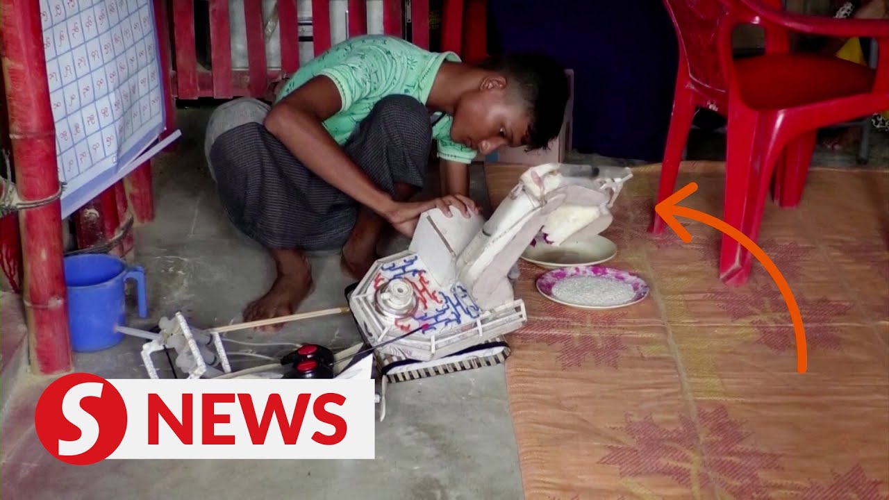 Rohingya teen builds hydraulic excavator from scratch - YouTube