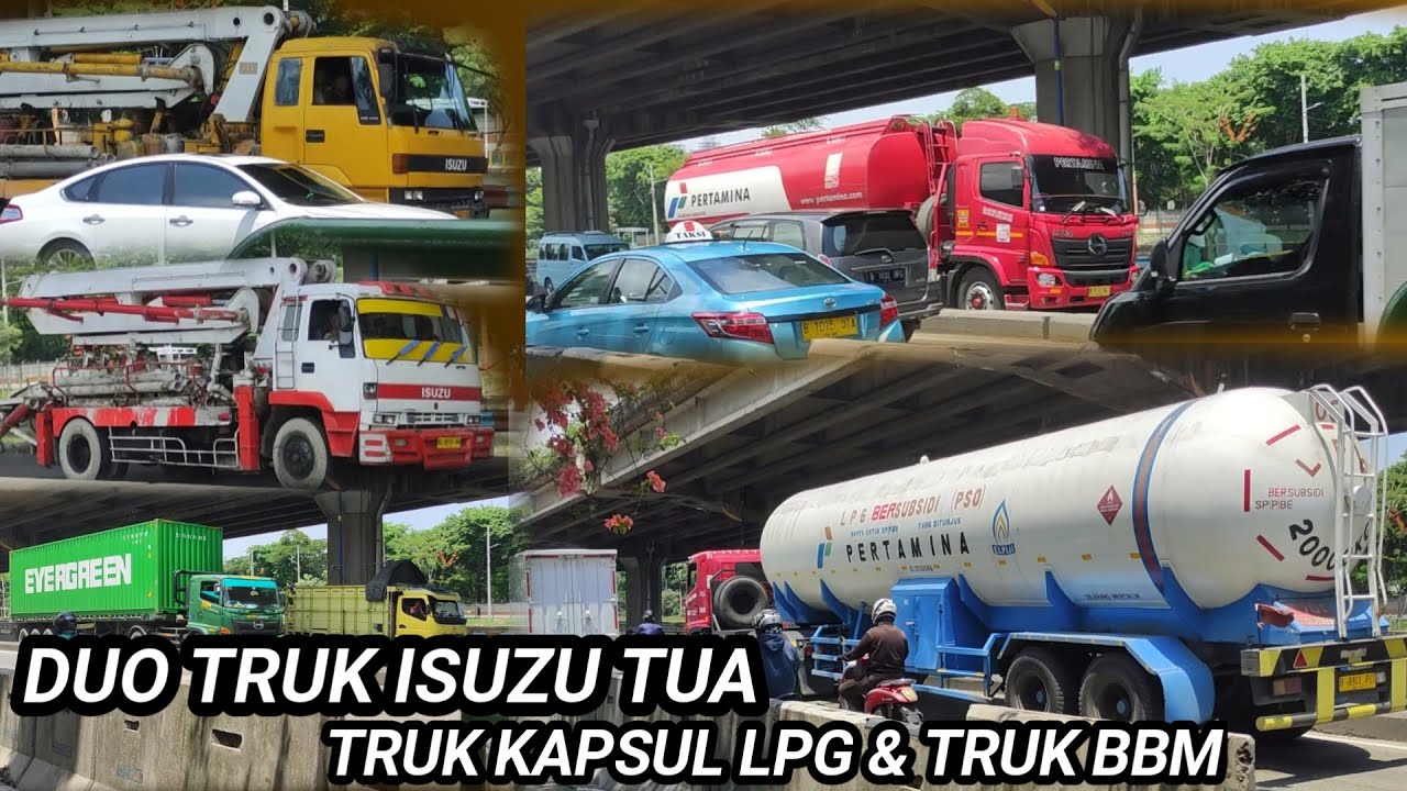 Truk Isuzu tua beriringan Truk Kapsul LPG dan Truk Pertamina Truk ...