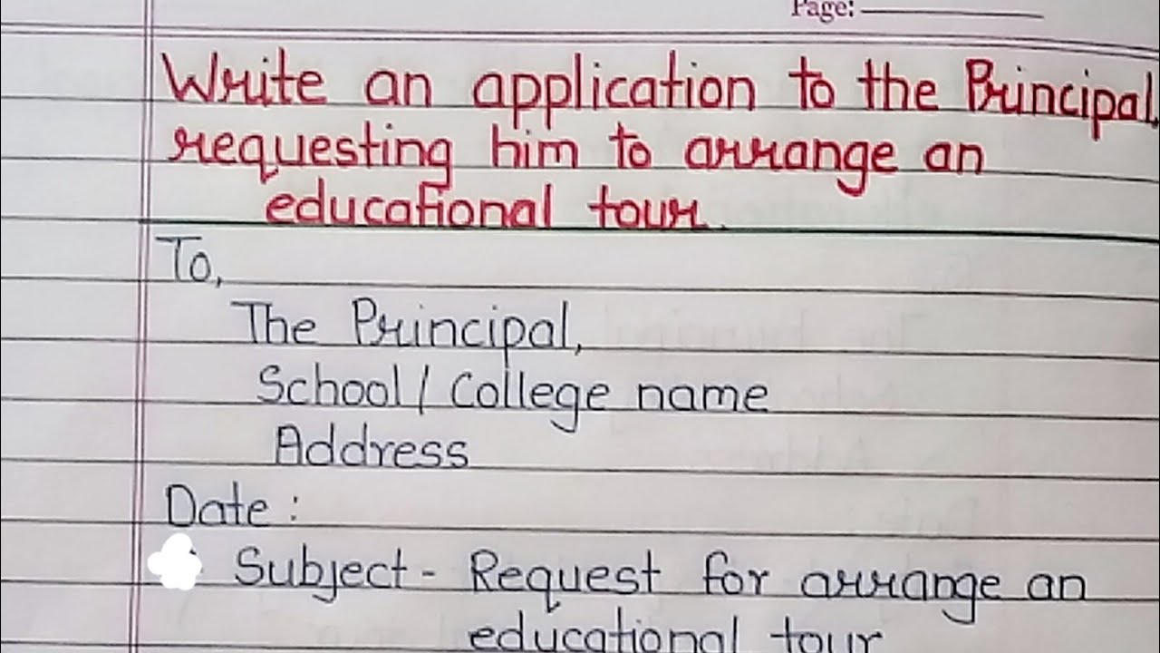 Write an application to Principal requesting him for arrange an ...