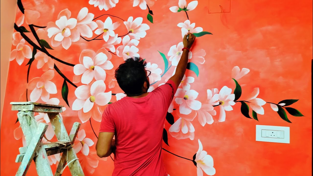 Beautiful 3D Flower Wall Art Painting 🎨.. Step By Step.. - YouTube