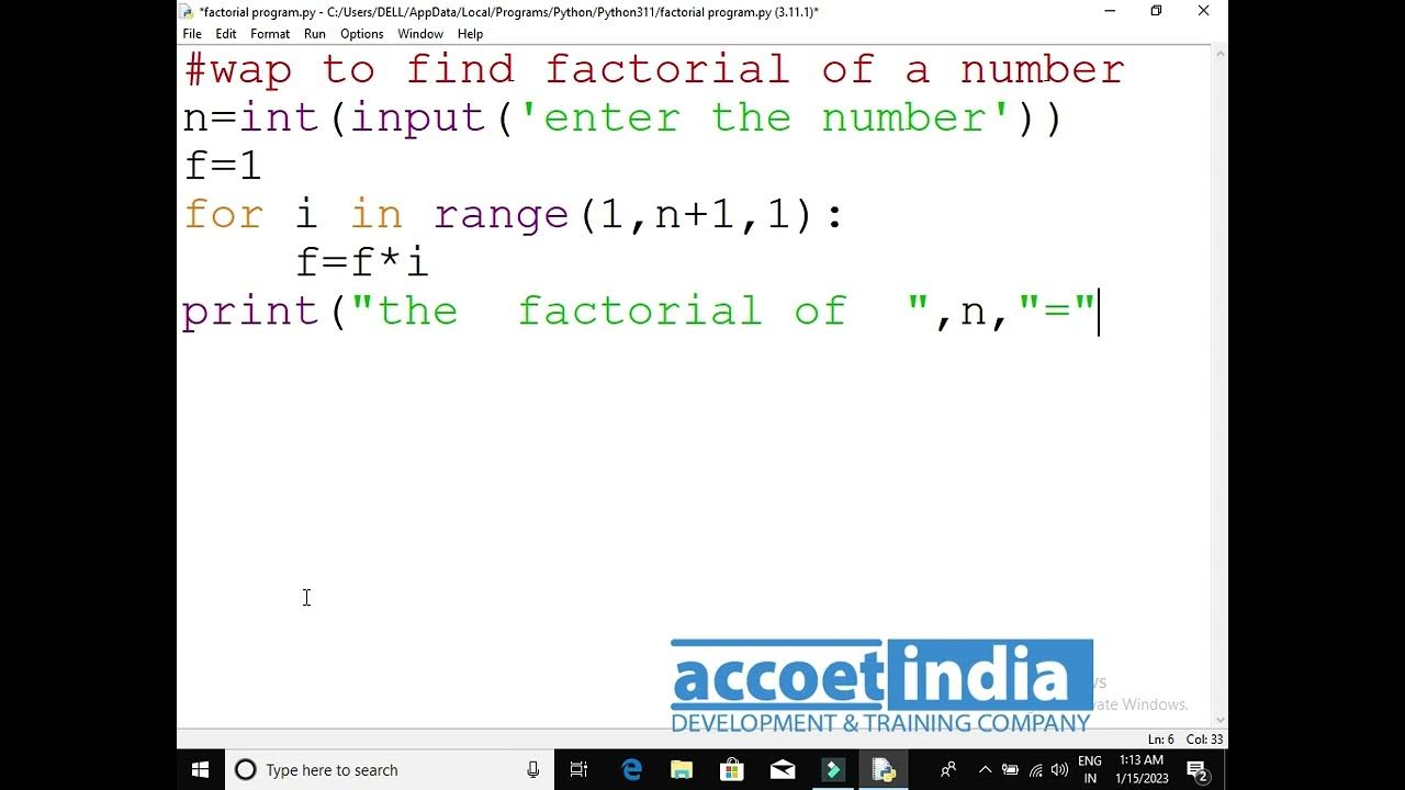 #Factorial #python program to find the factorial of a number - YouTube