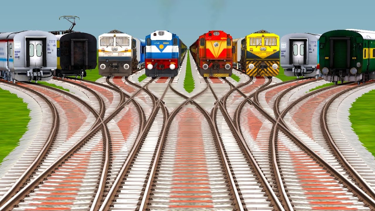8*TRAINS CROSSINGS ON BUMPY 3D ANIMATED RAILROAD TRACKS | Train ...