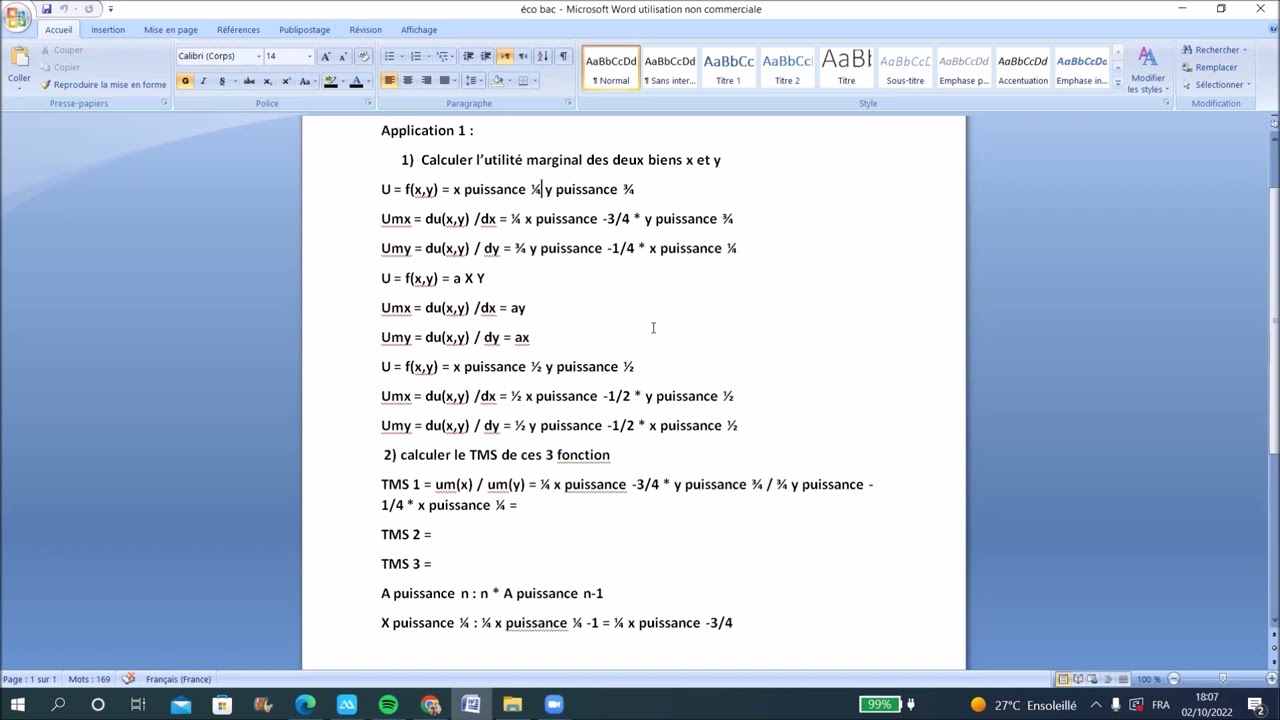 comment calculer le TMS : taux marginal de substitution - YouTube