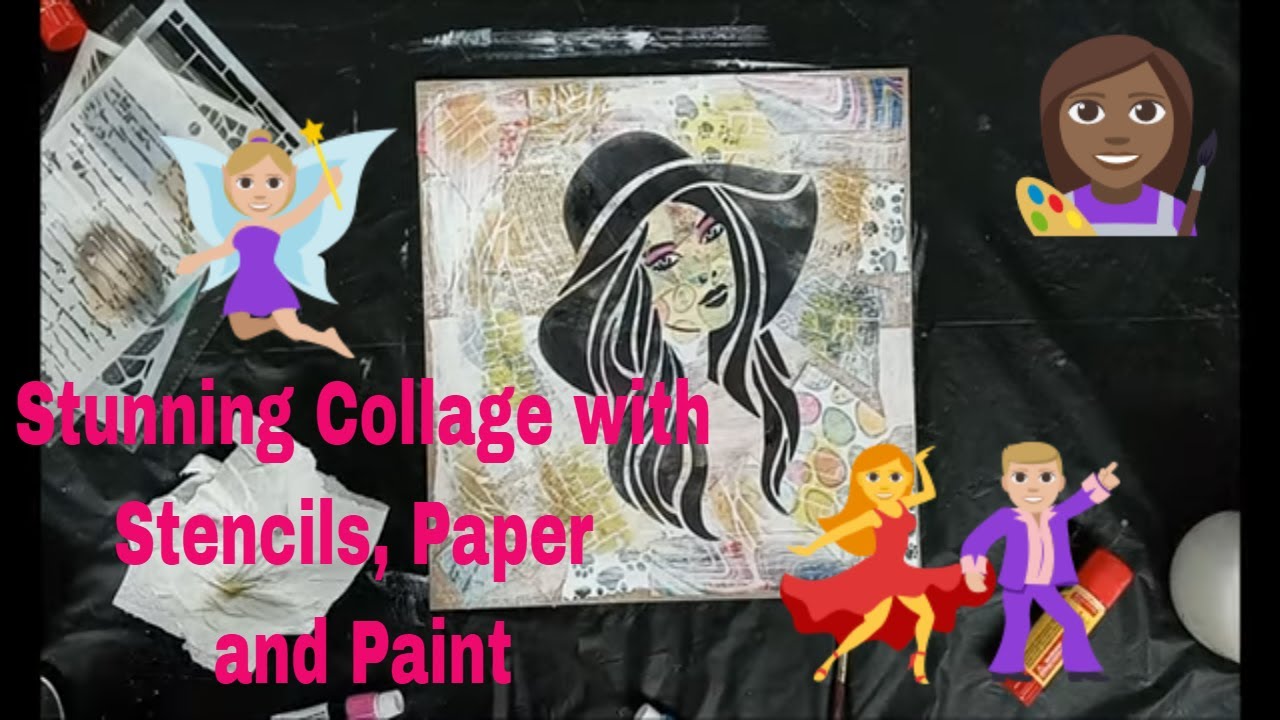 Stunning Collage with Stencils, Paper and Paint - YouTube