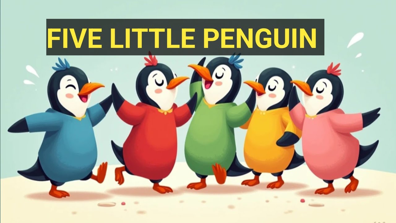 Five Little Penguins !! Kids 3D Cartoon Animated Nursery Song!! Giggle ...