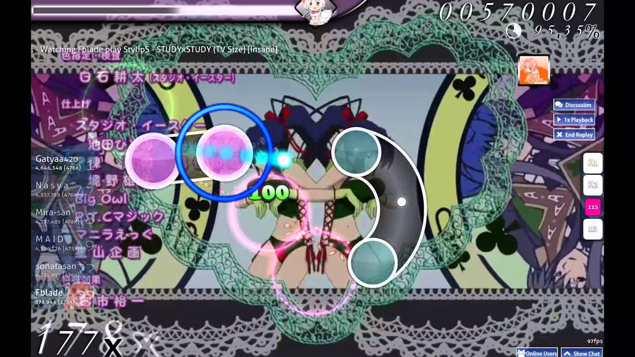 Fblade plays Osu! Stylips - STUDYxSTUDY (TV Size) [Insane] [HD] - YouTube