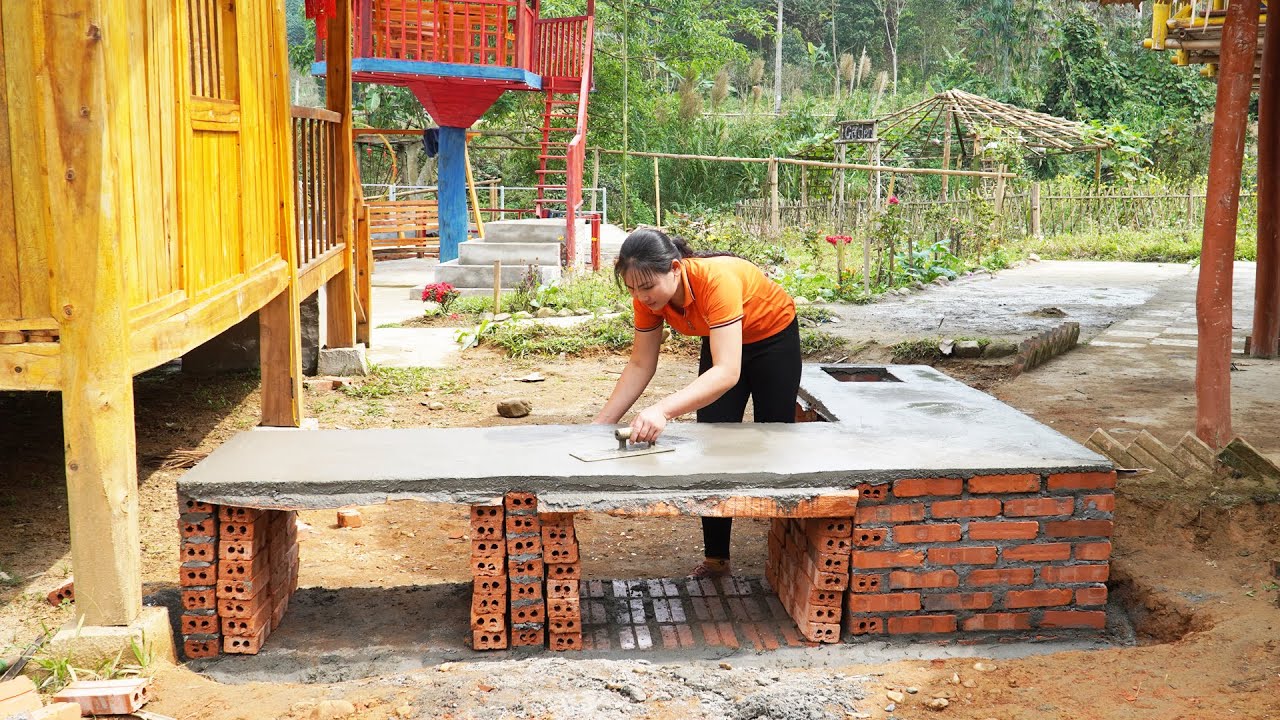 Girl With Impressive Construction Skills - Build a beautiful new brick kitchen - New life 2024 ...