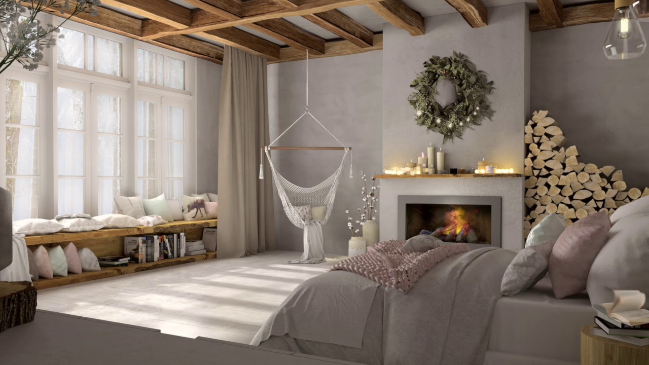 Cosy Bedroom Ambience with Fireplace sounds Nature Sound for Study ...