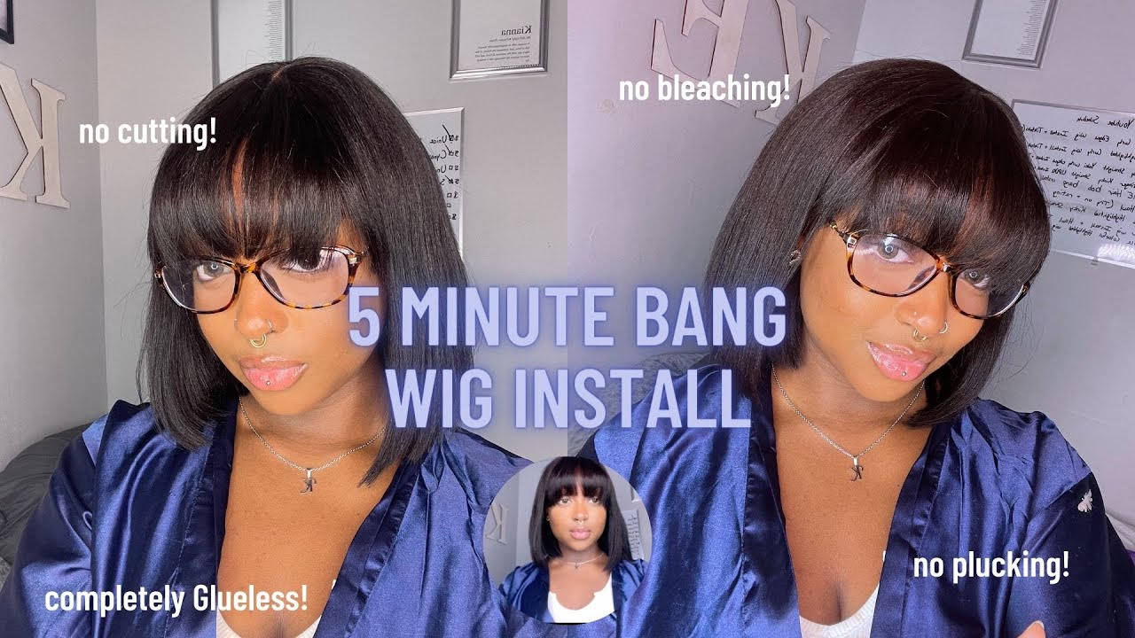 5 MINUTE GLUELESS BANG BOB WIG INSTALL💜 | LUVME HAIR - YouTube