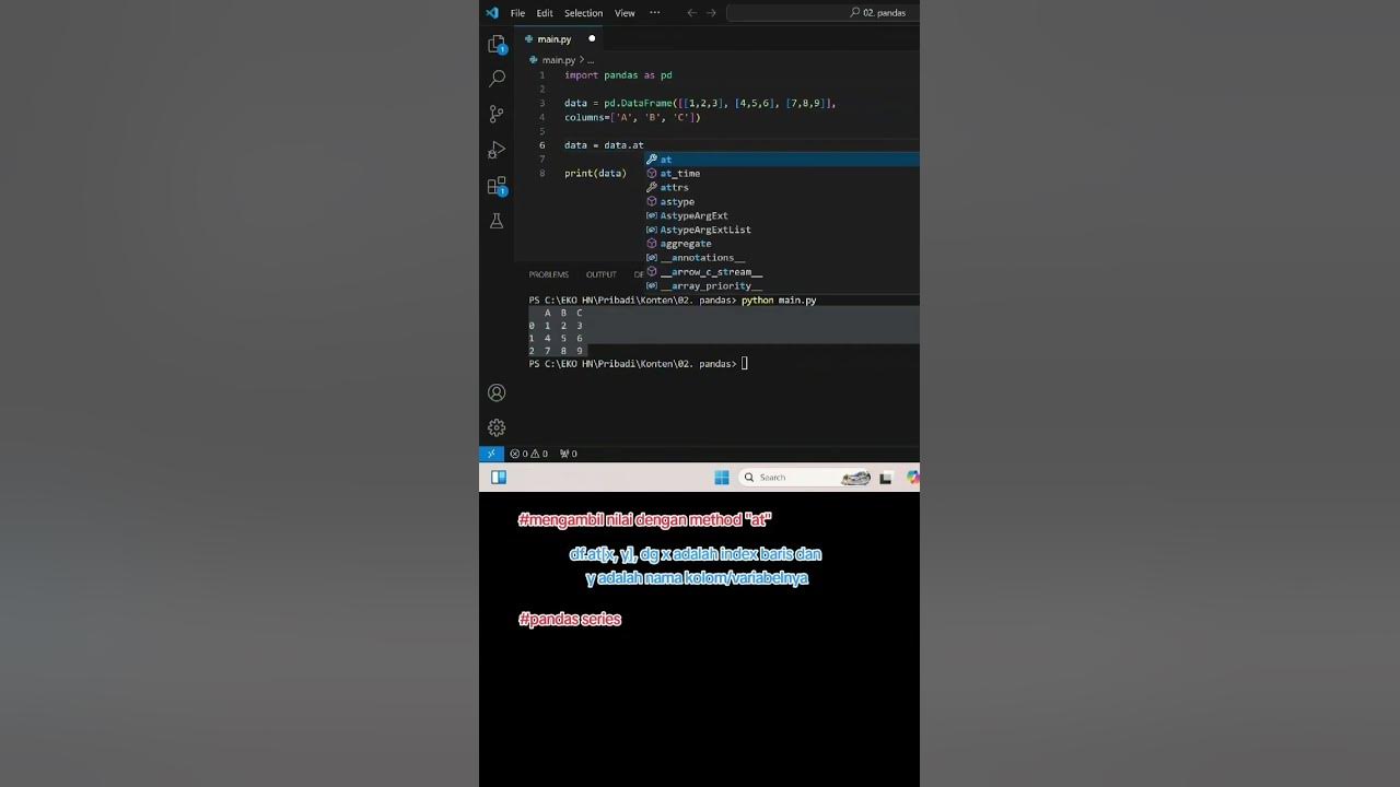 Mengambil nilai dengan method "at" #python #pandas #dataanalytics #datascience #olahdata # ...
