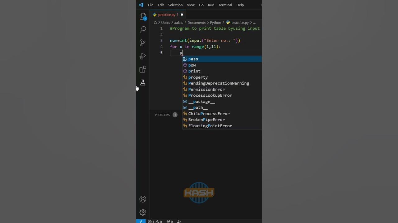 Print Table Of Any Number In Python Pythonprogram Kash Youtube