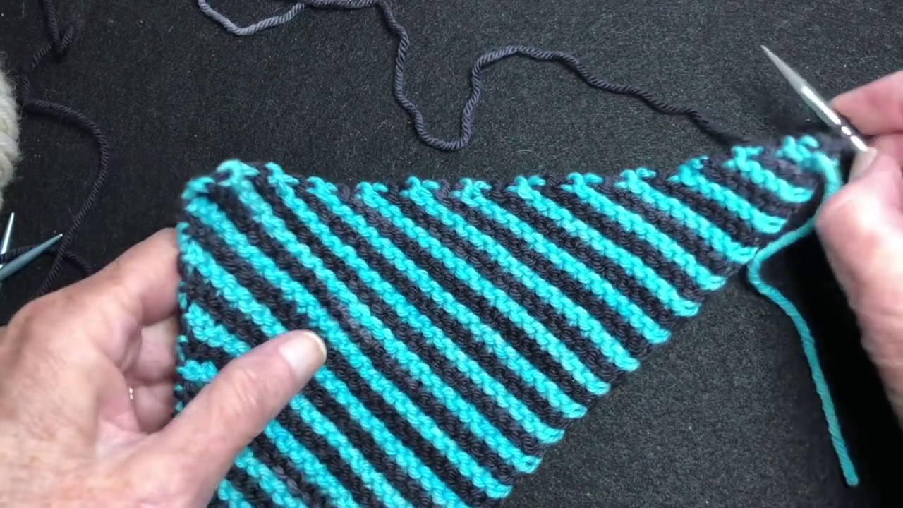 Picking up stitches along a diagonal garter edge - YouTube