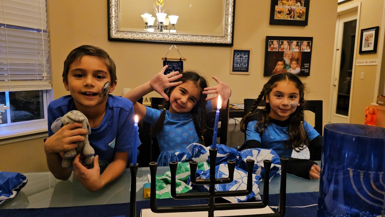 1st Night of Hanukkah, Kenyte Kids giving gifts - YouTube