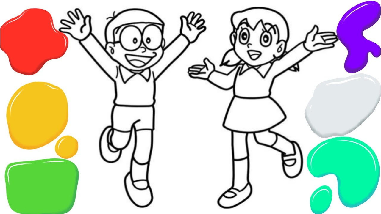 How to Paint 🎨 Nobita and Suzuka Step by Step for Kids | Painting ...