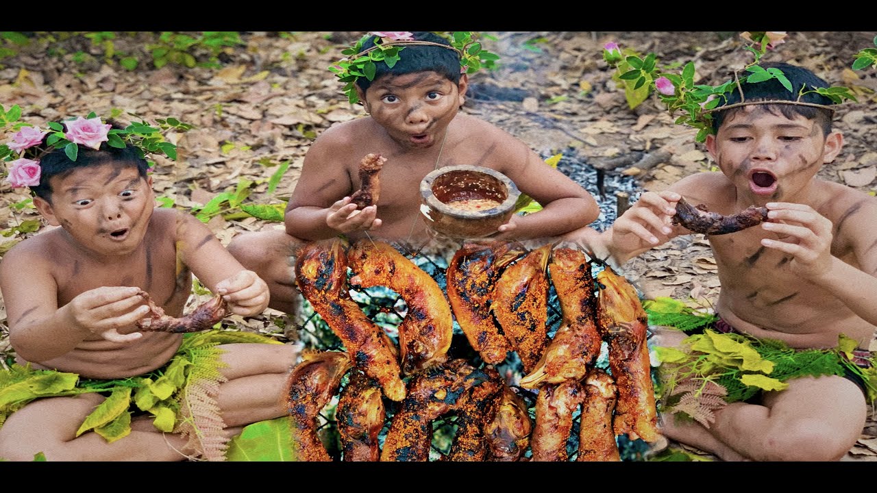 #20 Primitive Life Team SP - Amazing cooking and eating delicious food ...