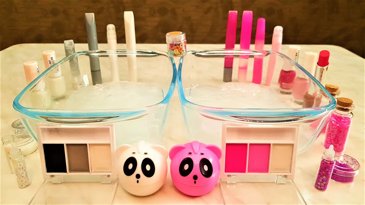 White vs Pink - Mixing Makeup Eyeshadow Into Slime! Satisfying Slime ...