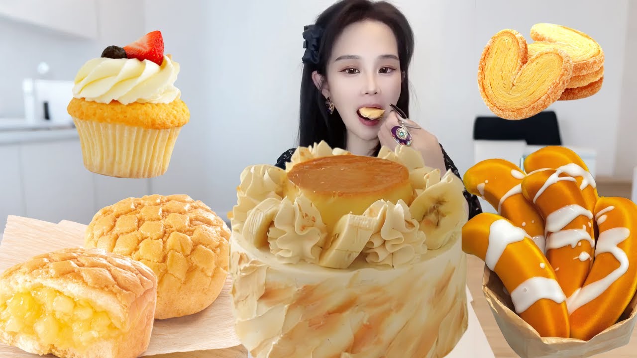 Asmr🍰Eating Banana Cream Cake🍰 (Soft And Waxy Sound) 크림丨먹방丨Mukbang丨 ...