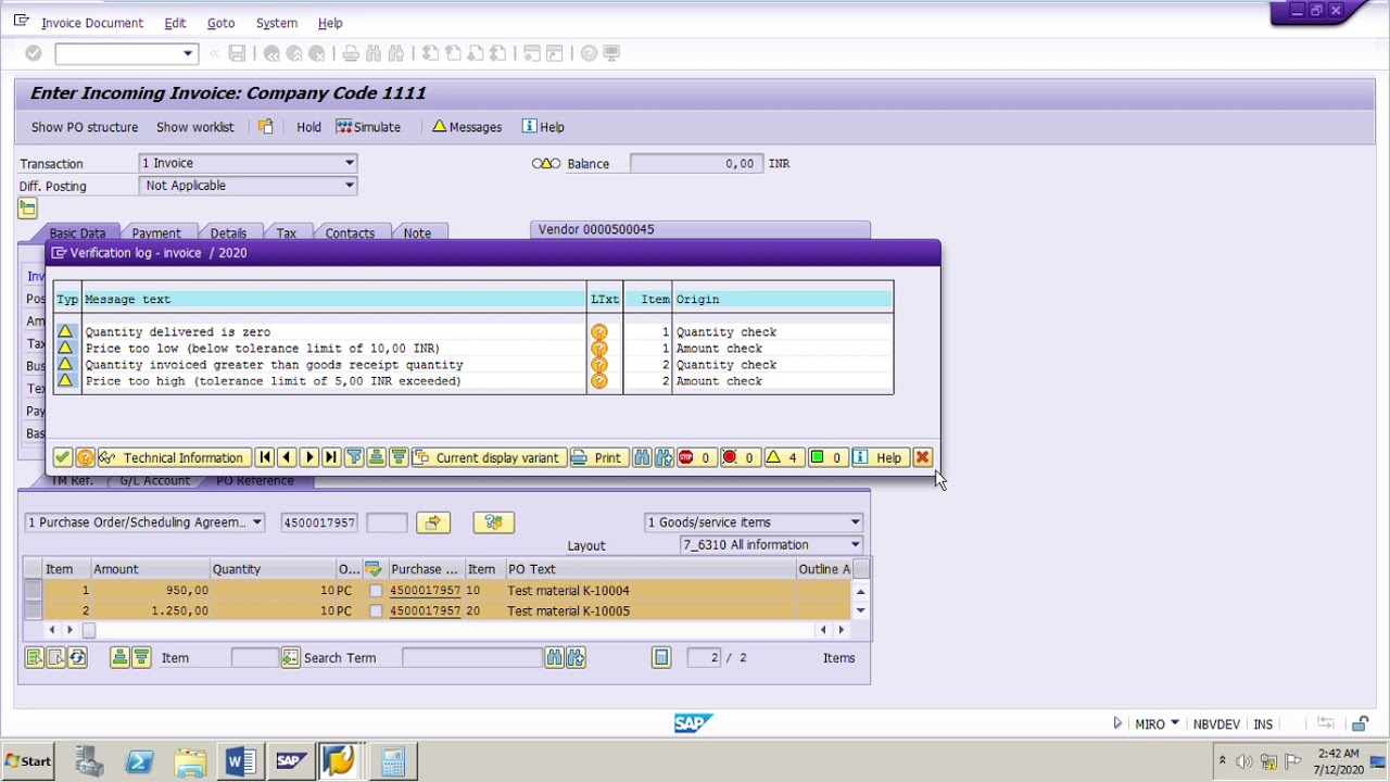 SAP MM Invoice Verification_Section C_ Posting Invoice with Quantity ...