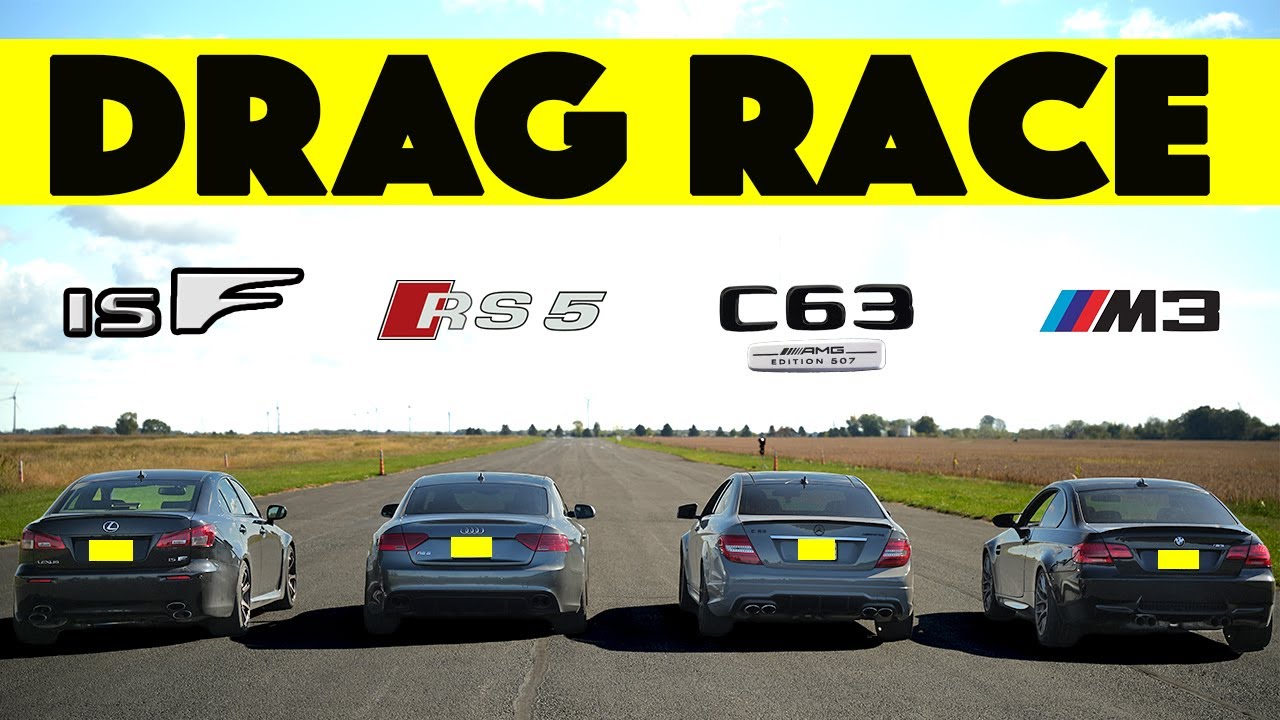 Old Timers! BMW E92 M3 Comp vs Mercedes C63 AMG 507 vs Audi RS5 vs Lexus ISF. Drag and Roll Race ...