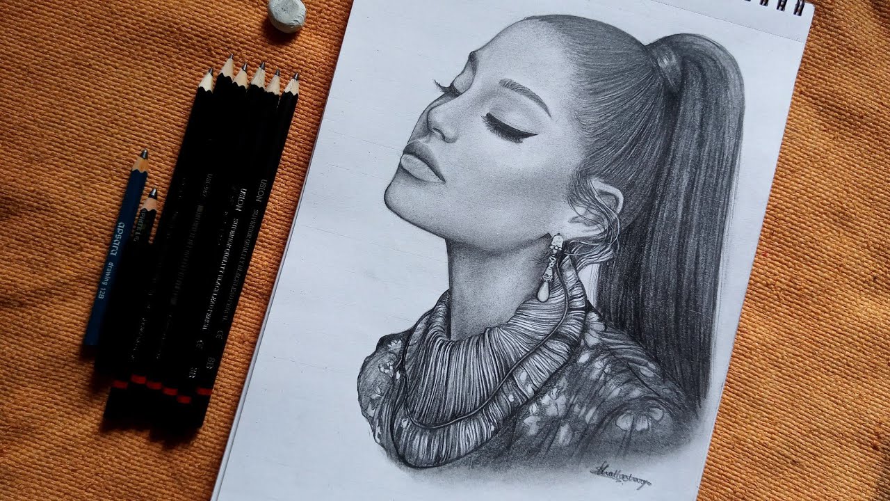 Realistic pencil sketch of Ariana Grande / step by step drawing - YouTube