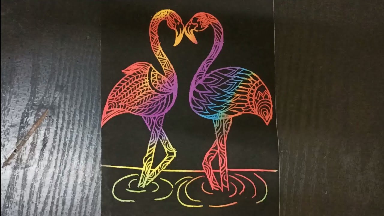 Zentangle Flamingos scratch art - YouTube