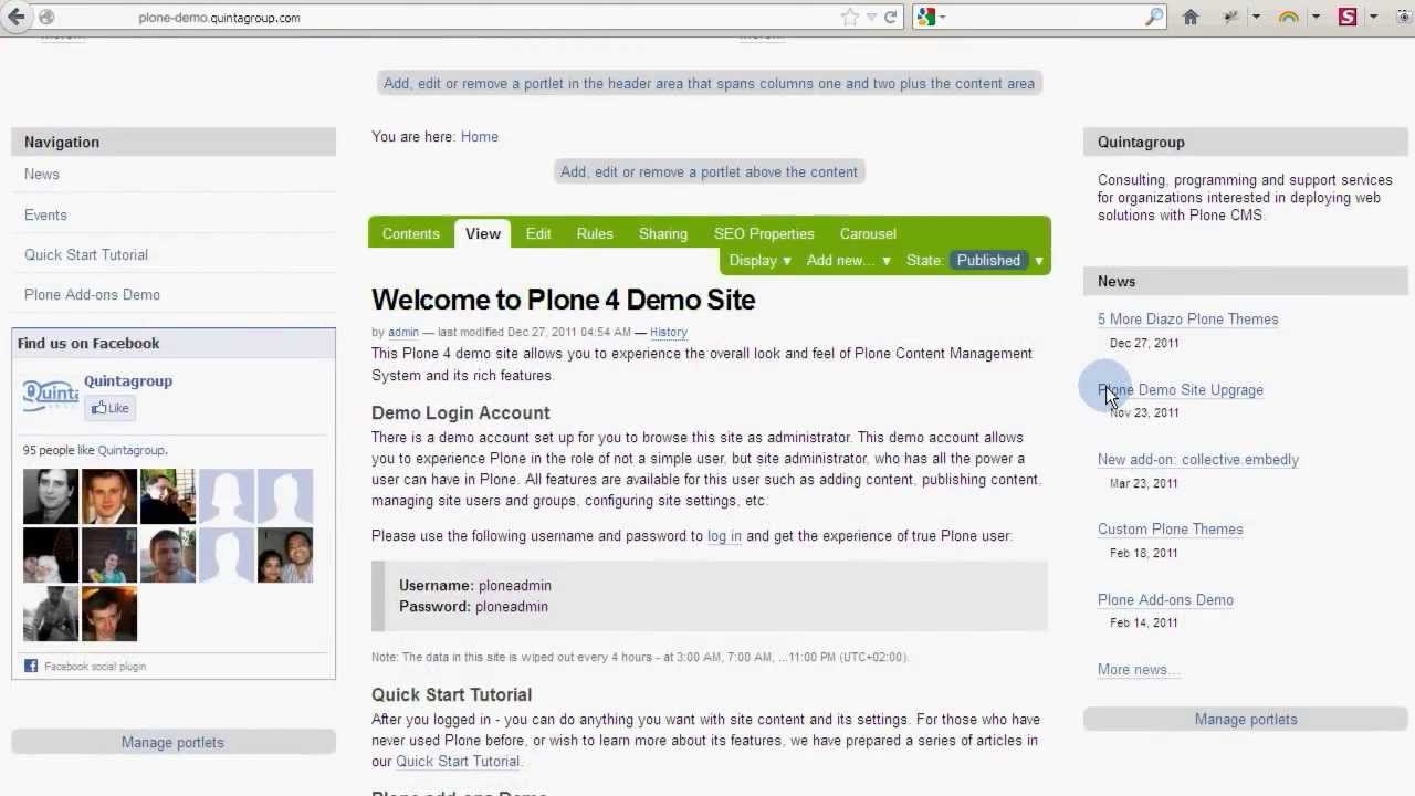 Plone 4 Demo - How to manage portlets - YouTube